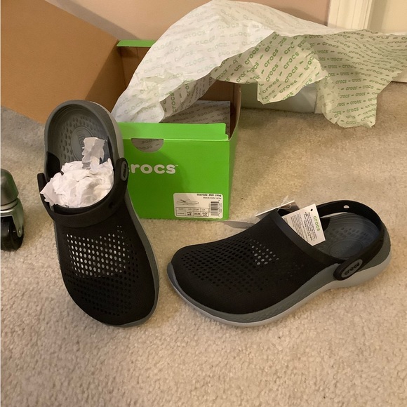 CROCS | Shoes | New Crocs Literide Clog Black Grey Womens Sz 8 Mens Sz ...